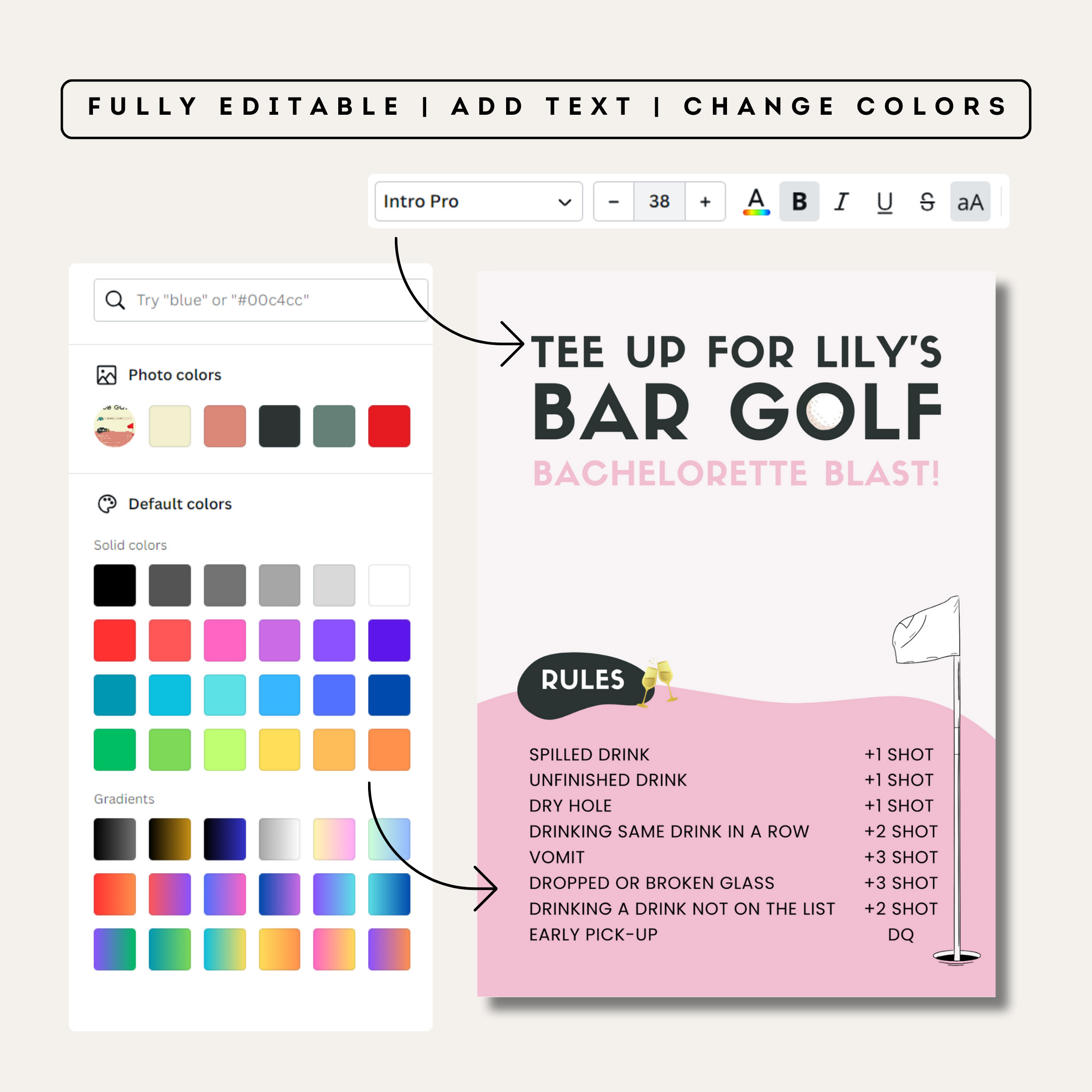 Bar Golf Scorecard Template | Bachelorette Invitations | Editable Canva ...