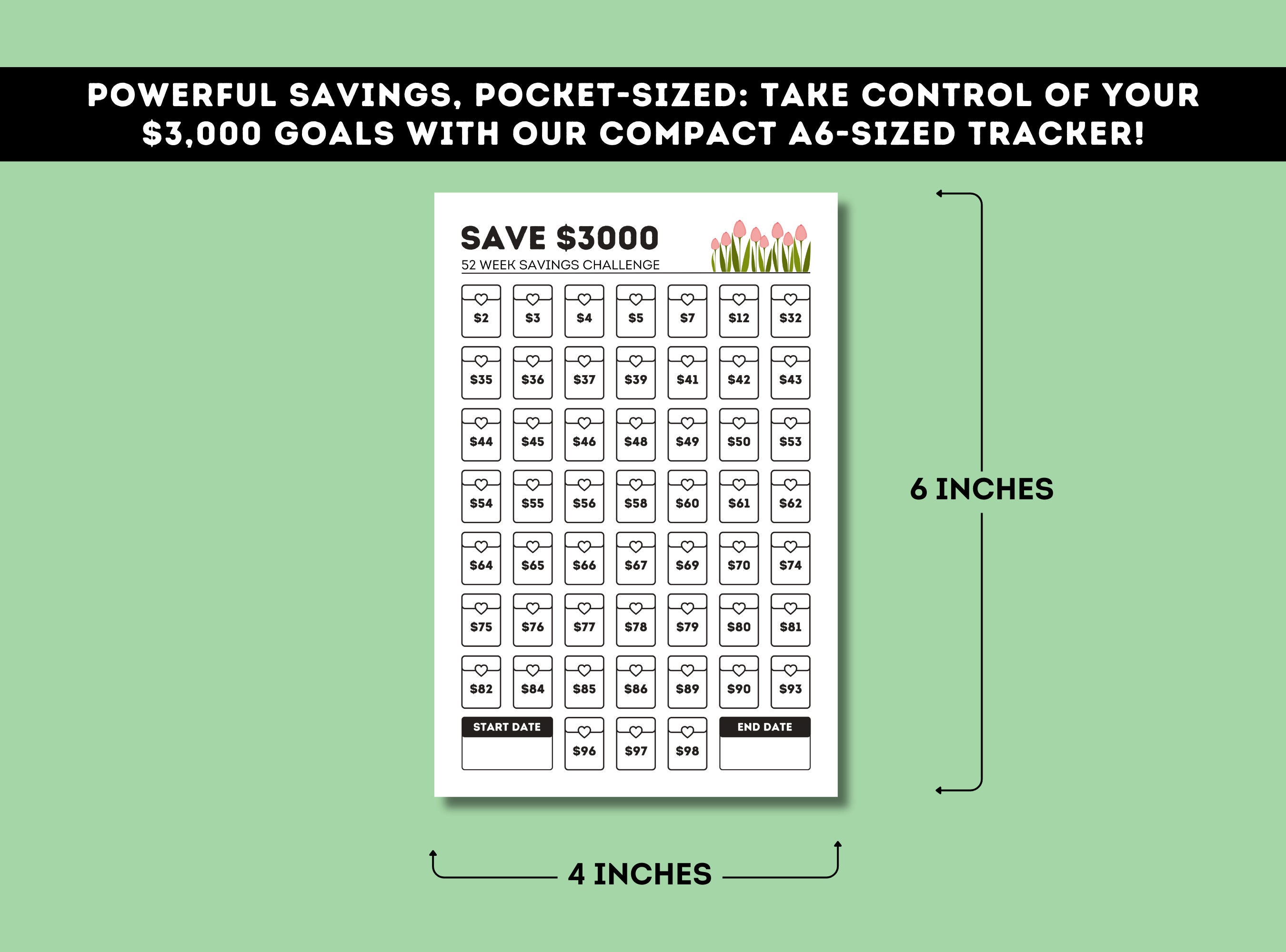 52 Week USD 3000 Savings Challenge PRINTABLE A6 Low Income - Etsy