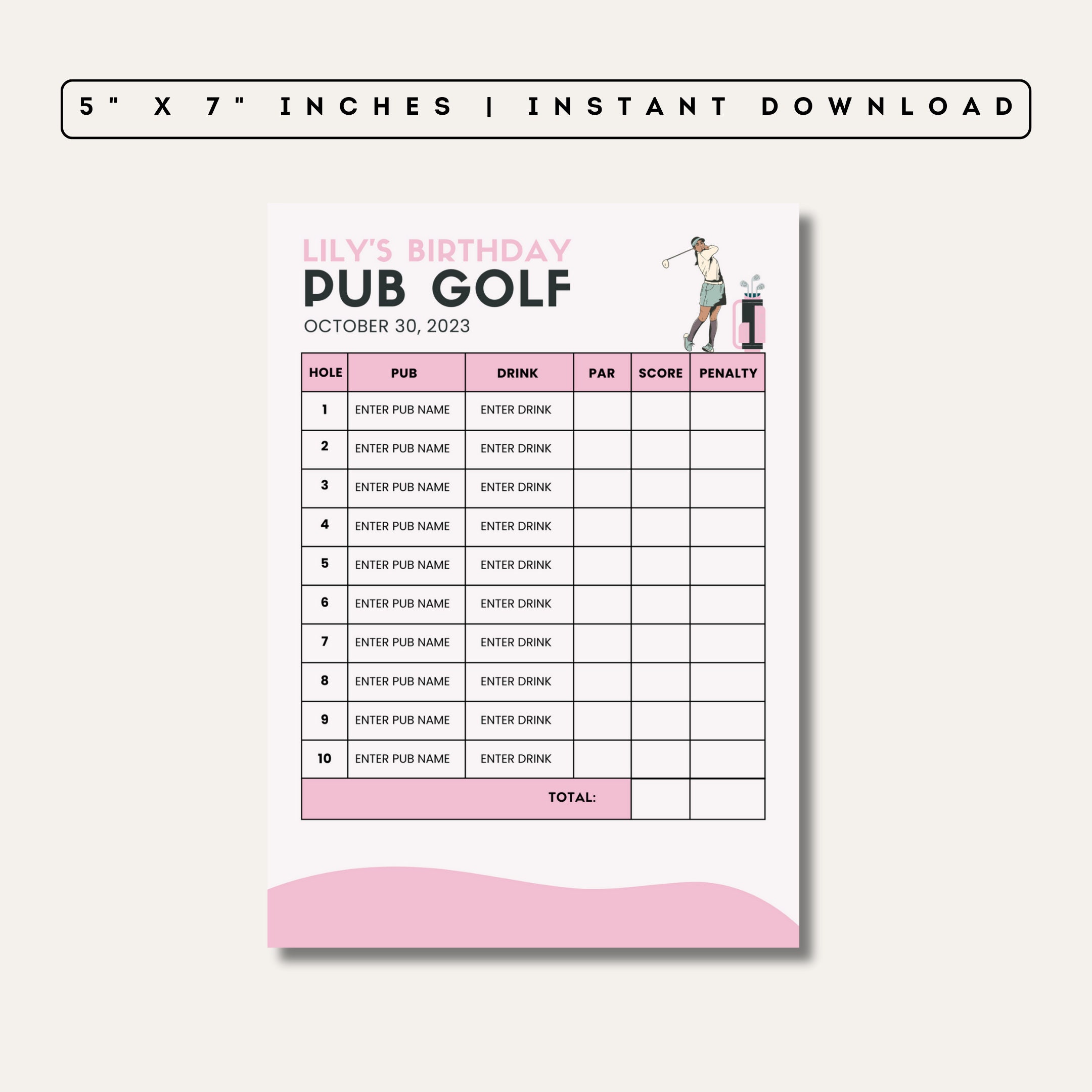 Pub Golf Crawl Scorecard Editable Canva Templates Printable Pub Golf ...