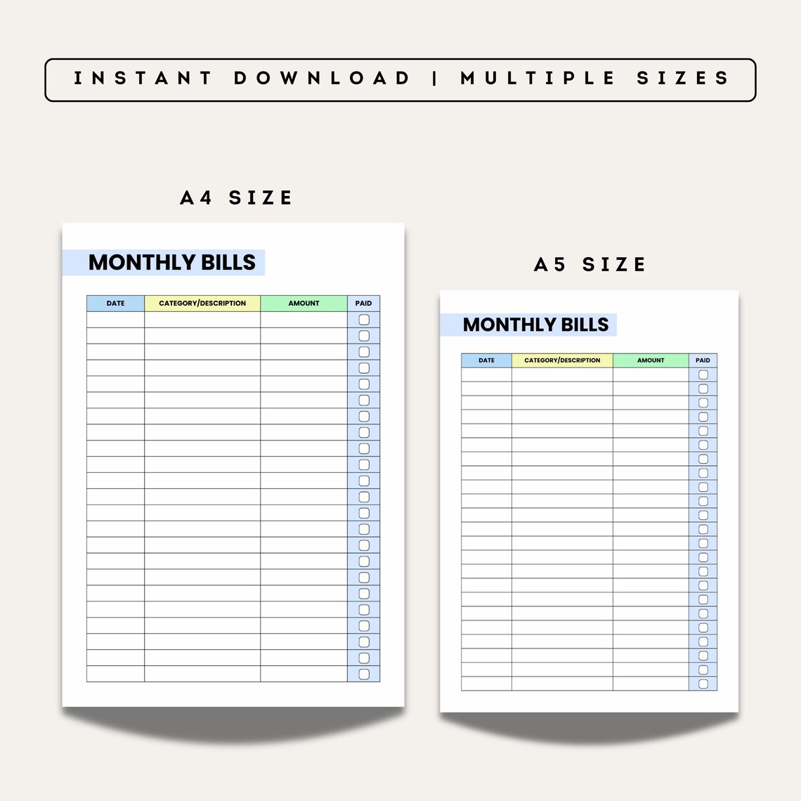 Monthly Bills Checklist Template: A4 A5 Printable Tracker (PDF) - Etsy