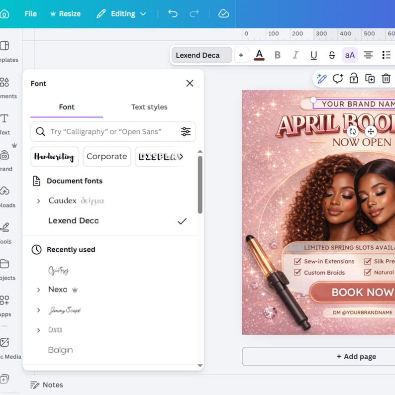 April Bookings Now Open Canva Template | Hair Salon Instagram Post ...
