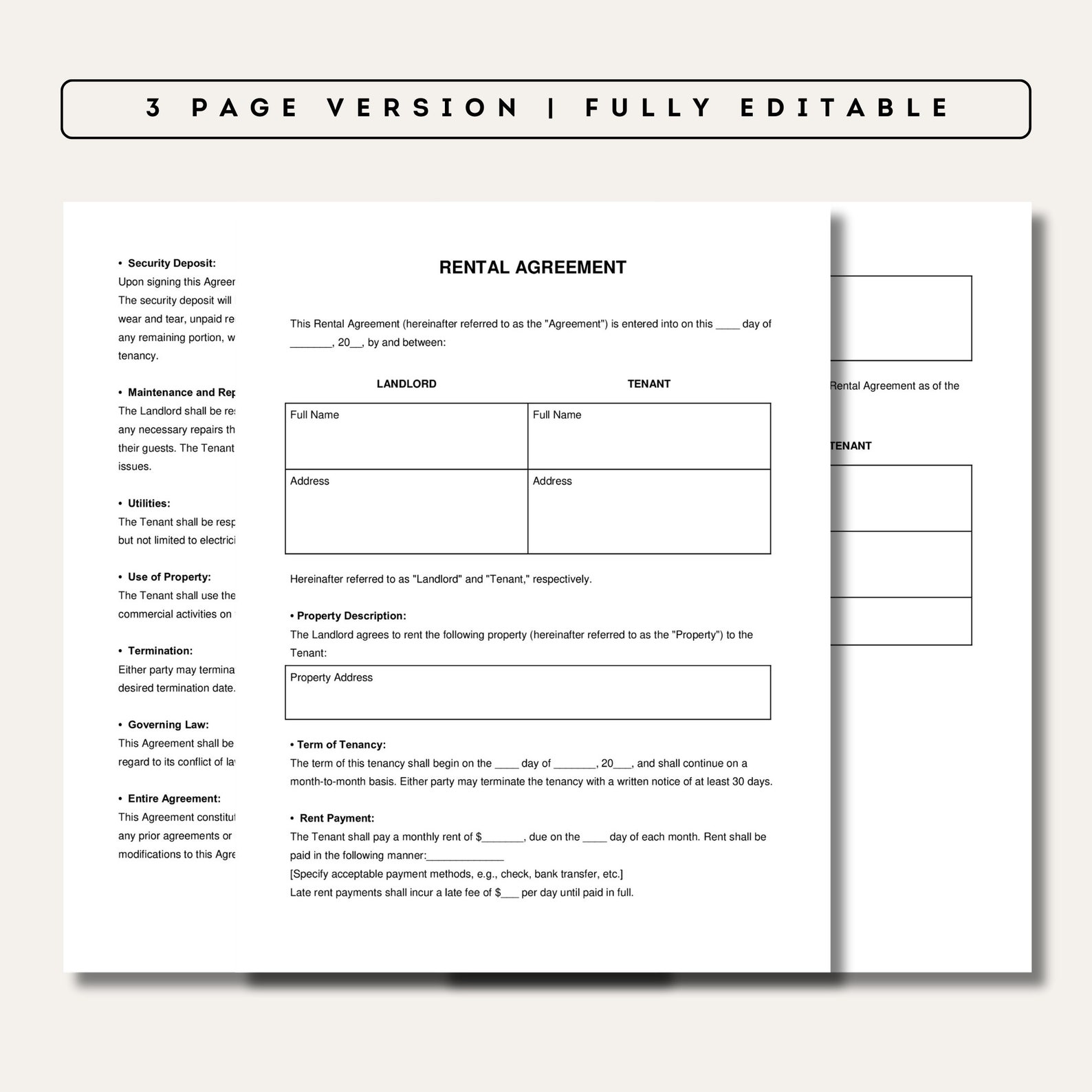 Rental Agreement Templates | Simple Editable Rental Agreements Form ...
