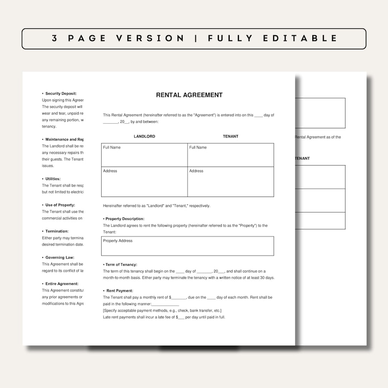 Rental Agreement Templates Simple Editable Rental Agreements Form ...