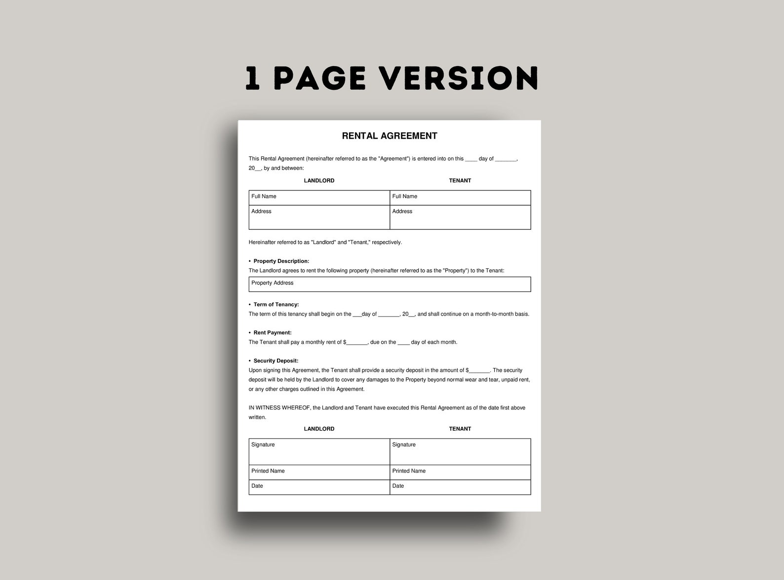 Basic Rental Agreement Template, Printable Landlord Forms, Editable ...