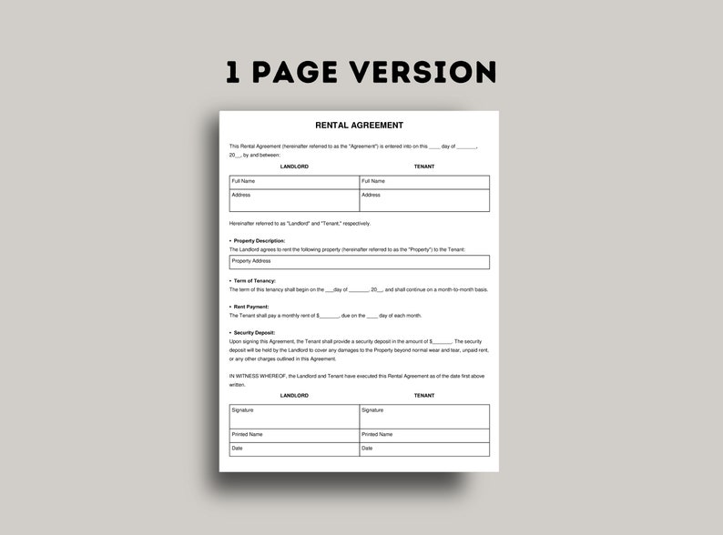 Basic Rental Agreement Template Printable Landlord Forms - Etsy UK