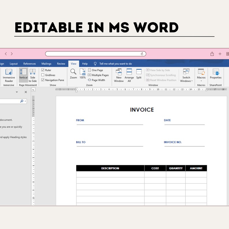 Editable Blank Invoice Template, Google Docs, Word, PDF, Printable ...
