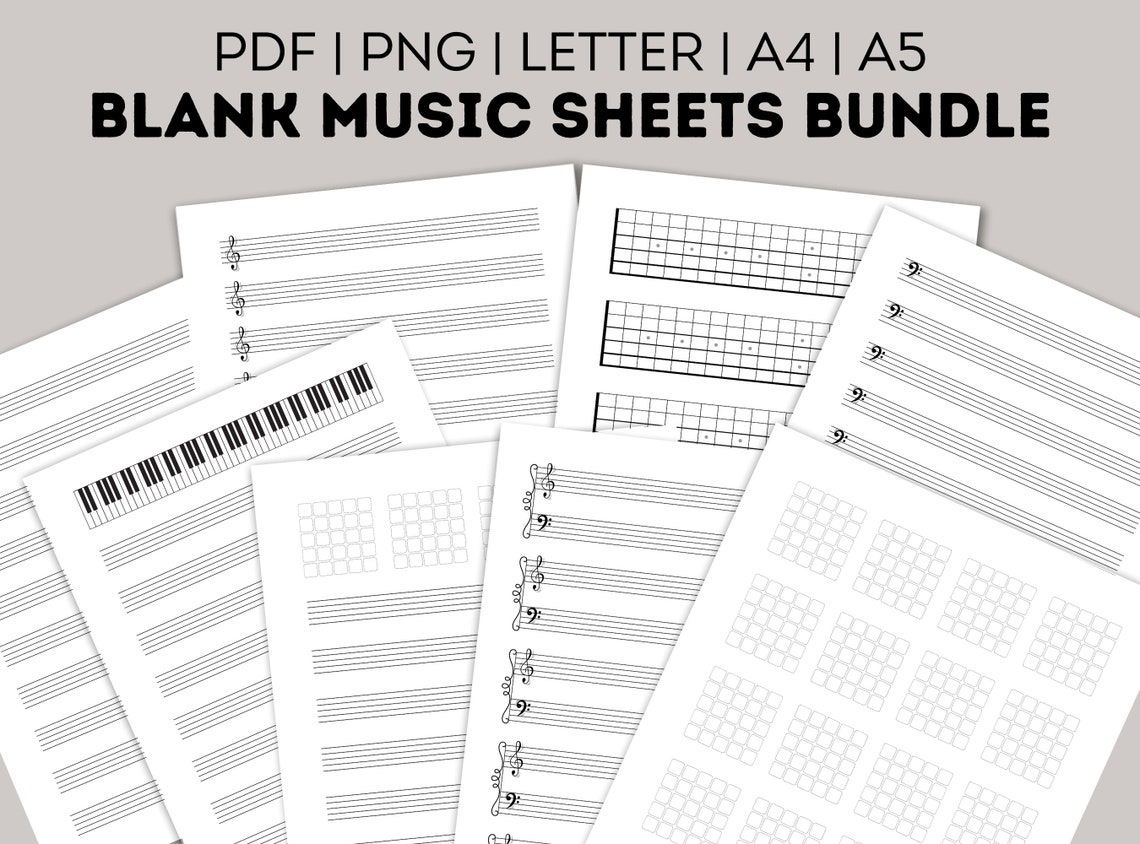 Blank Music Sheet Bundle PDF, Guitar Chord Chart, Letter A4, Grand ...