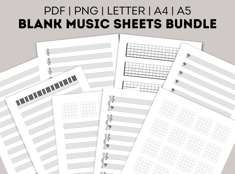 Blank Music Sheet Bundle PDF, Guitar Chord Chart, Letter A4, Grand ...
