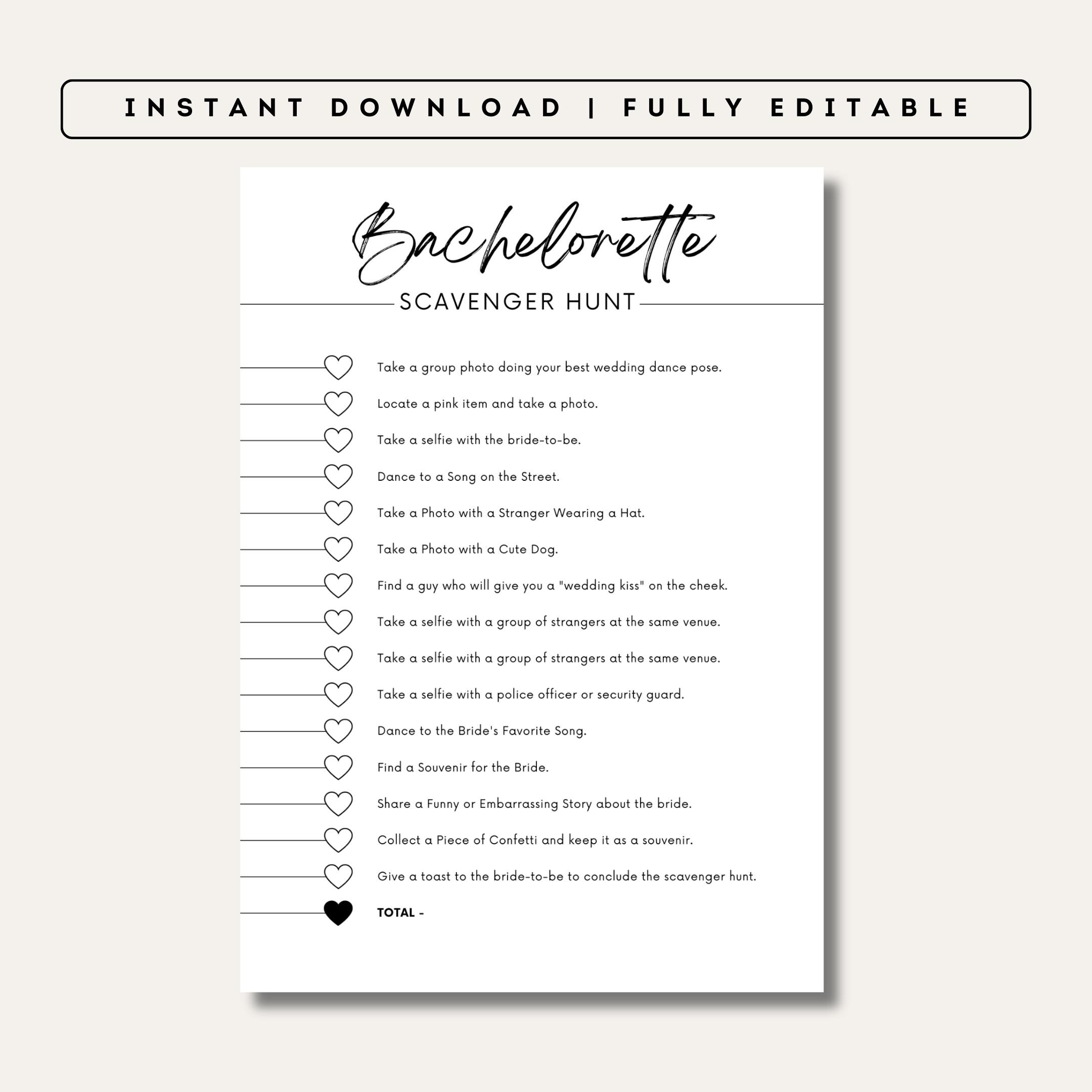 Bachelorette Scavenger Hunt | Hen Party Night Games | Printable Girls ...