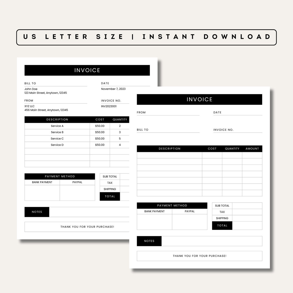Blank Invoice Template Editable Canva Templates Basic Business Receipt ...