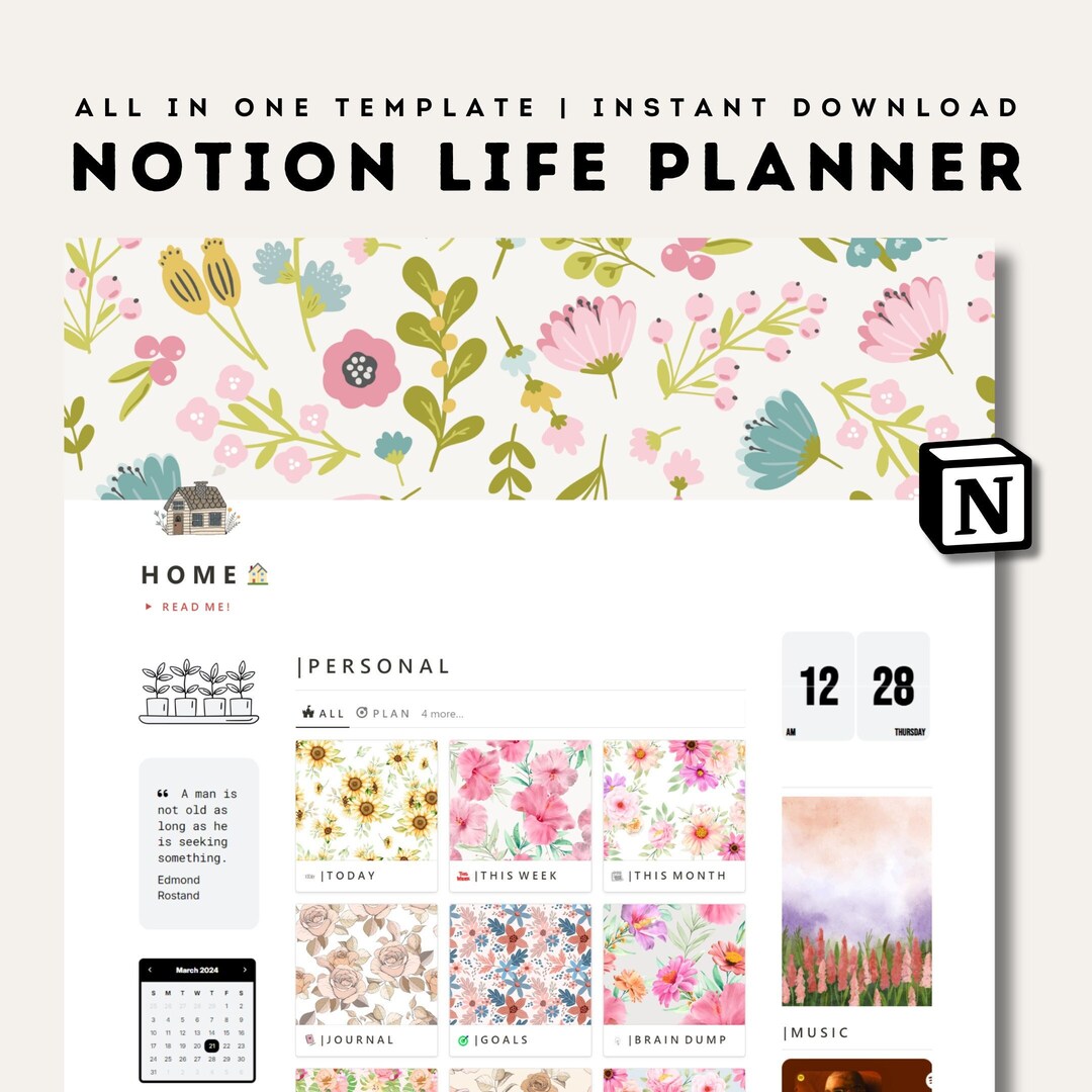 Notion Life Planner Template | Minimalist All-in-one Dashboard (digital ...