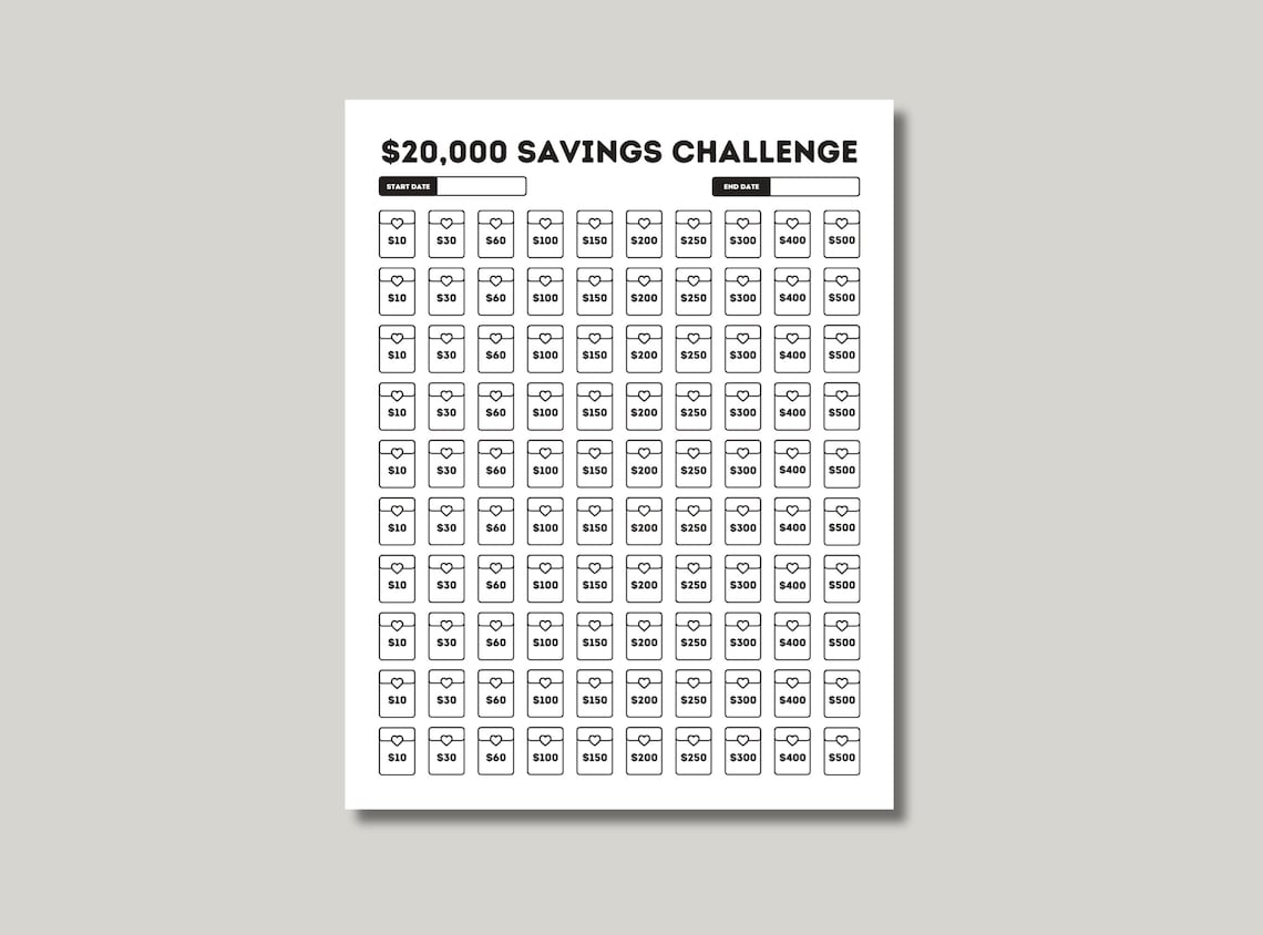 20000 Savings Challenge Printable 20K Saving Challenge - Etsy