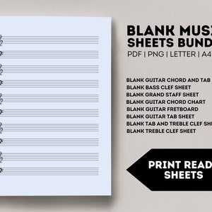 Blank Music Sheet Bundle PDF, Guitar Chord Chart, Letter A4, Grand ...
