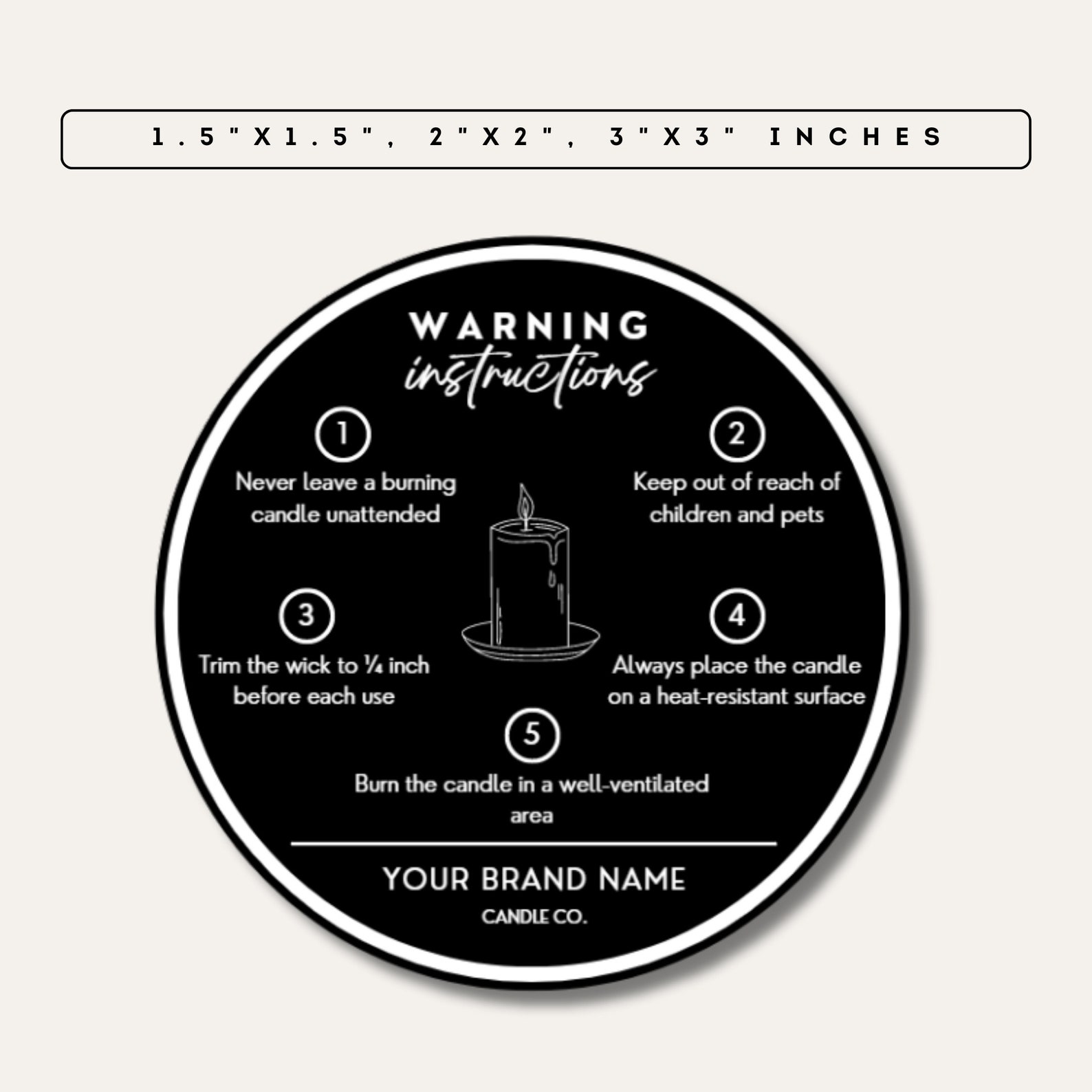 Candle Warning Labels | Editable Canva Templates | Printable Round ...