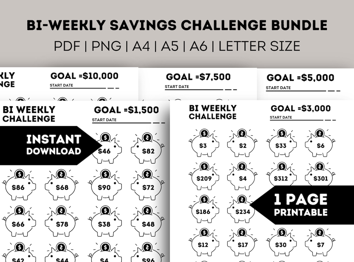 Bi Weekly Savings Challenge Trackers Bundle Printable Savings - Etsy