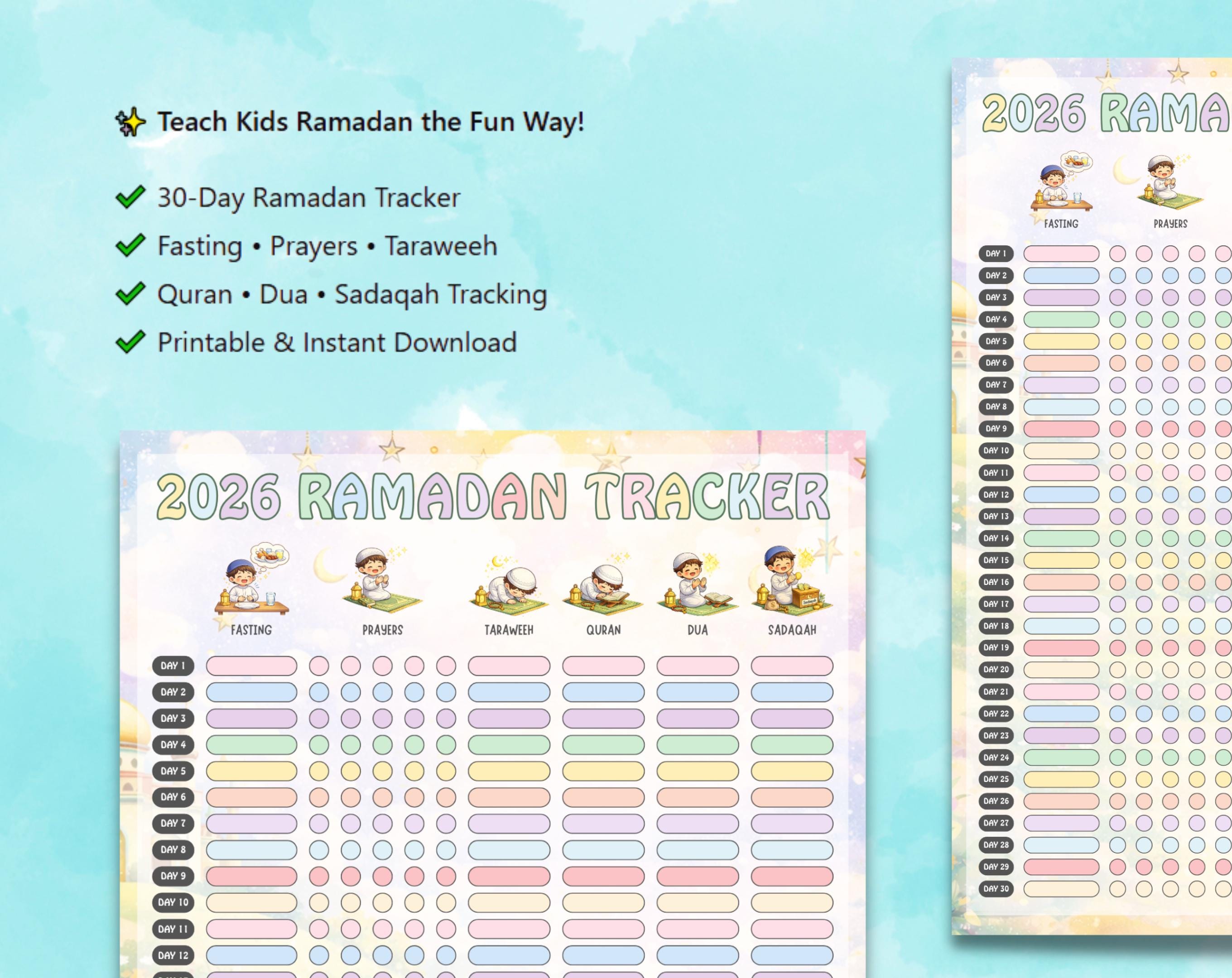 Ramadan Tracker for Kids Printable, 30 Day Islamic Ramadan Planner ...