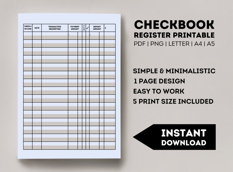 Printable Checkbook Register Check Register Template - Etsy