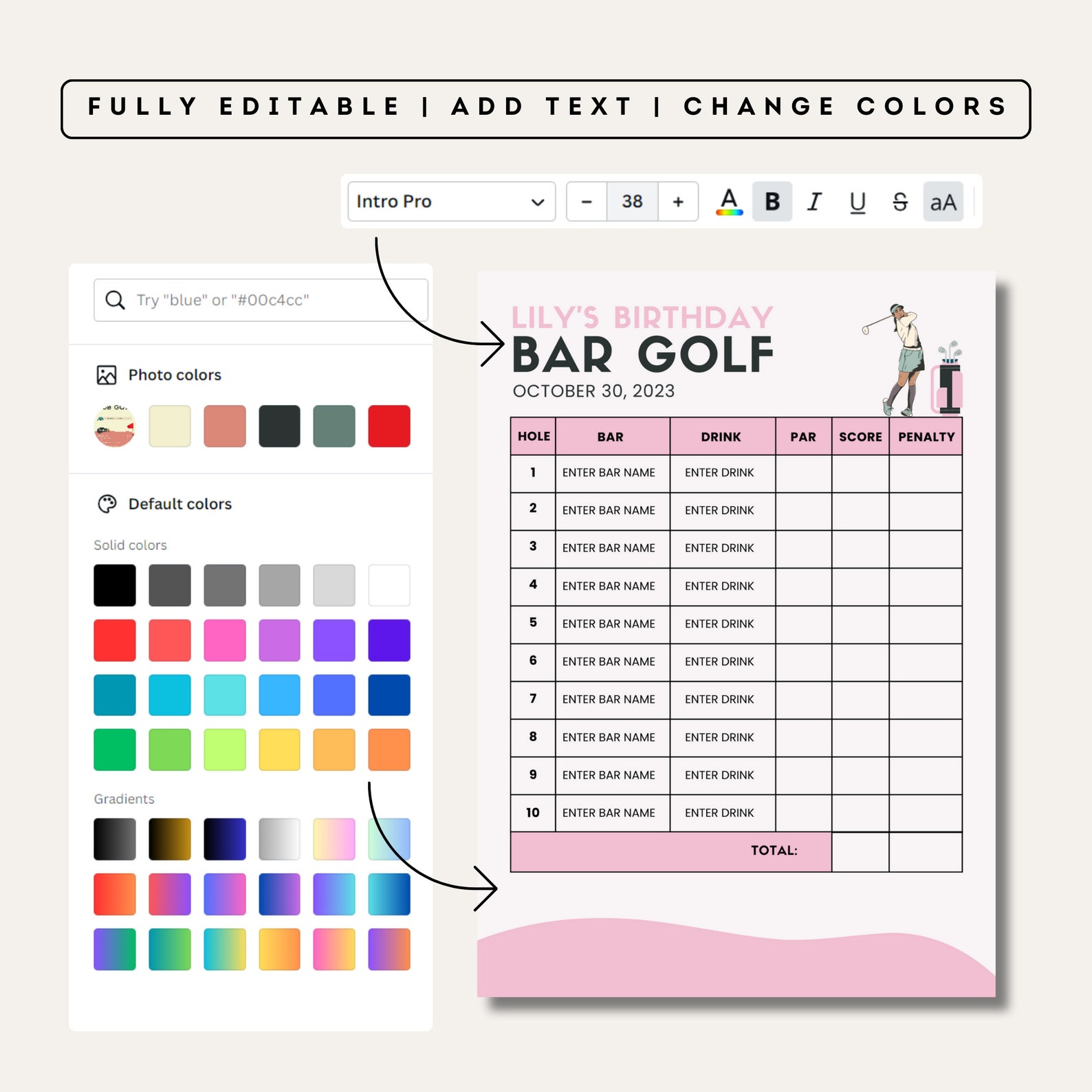 Bar Golf Crawl Scorecard Editable Canva Templates Printable Bar Golf ...