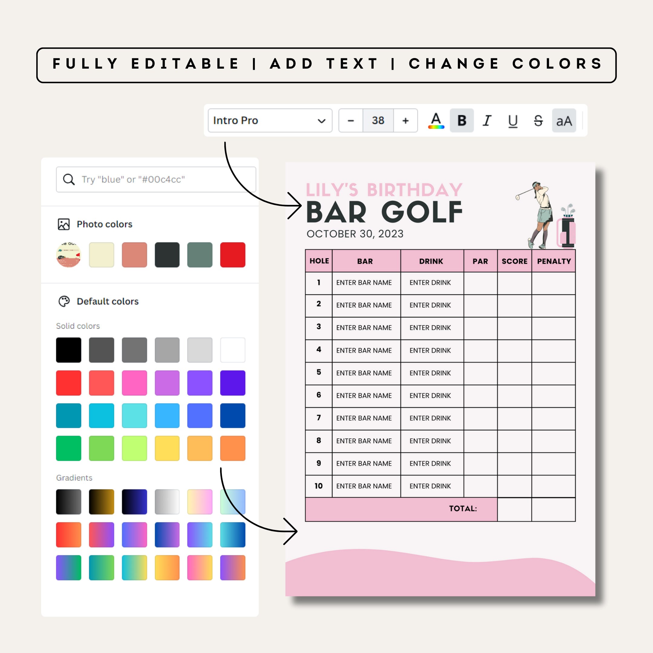 Bar Golf Crawl Scorecard Editable Canva Templates Printable Bar Golf ...