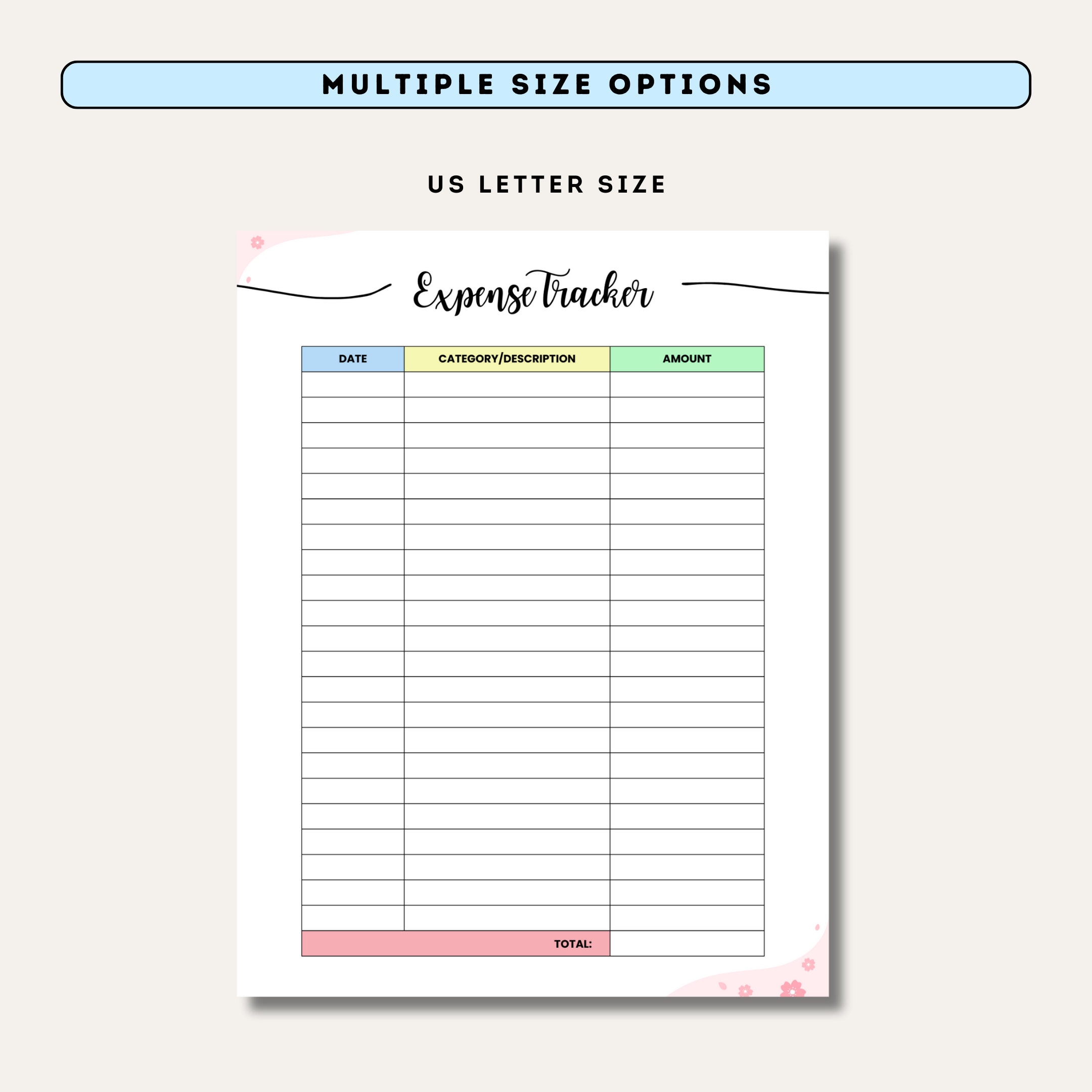 Printable Expense Tracker Template: A3, A4, A5, A6, Letter Size (PDF ...
