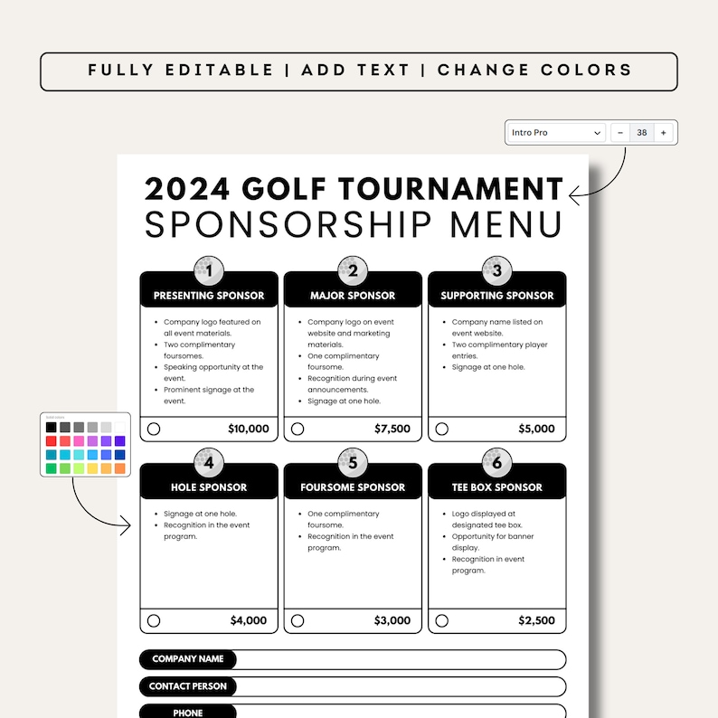 Golf Event Sponsorship Menu | Editable Canva Template | Fundraiser ...