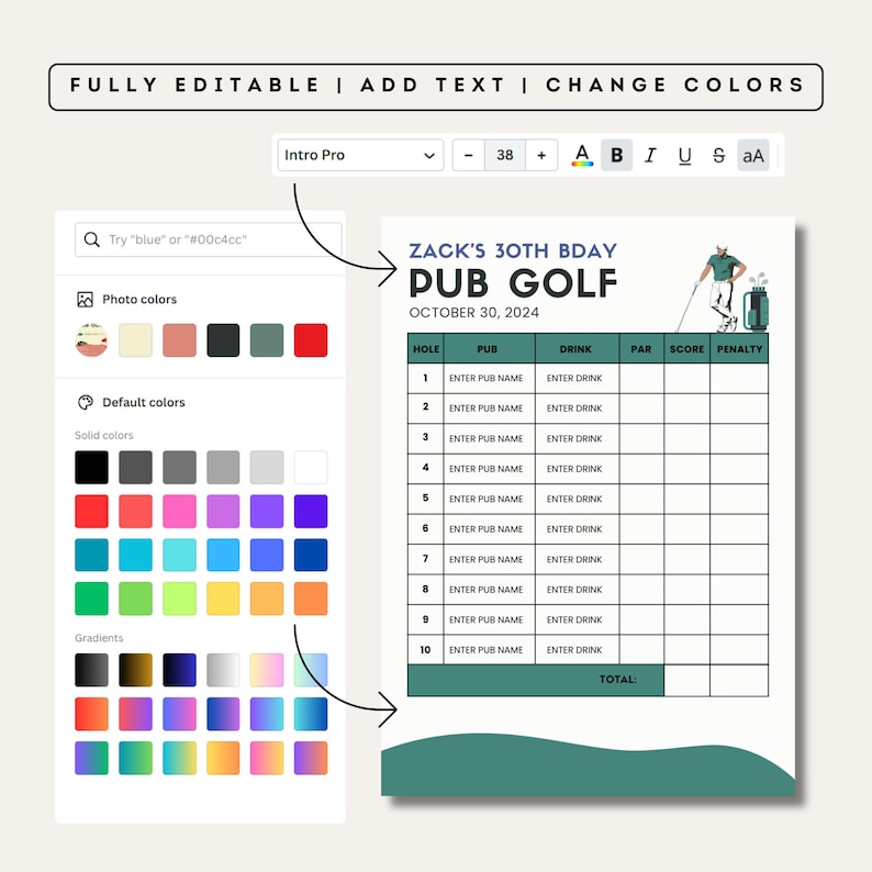 Pub Golf Scorecard: Editable Bar Crawl Game (canva Template) - Etsy