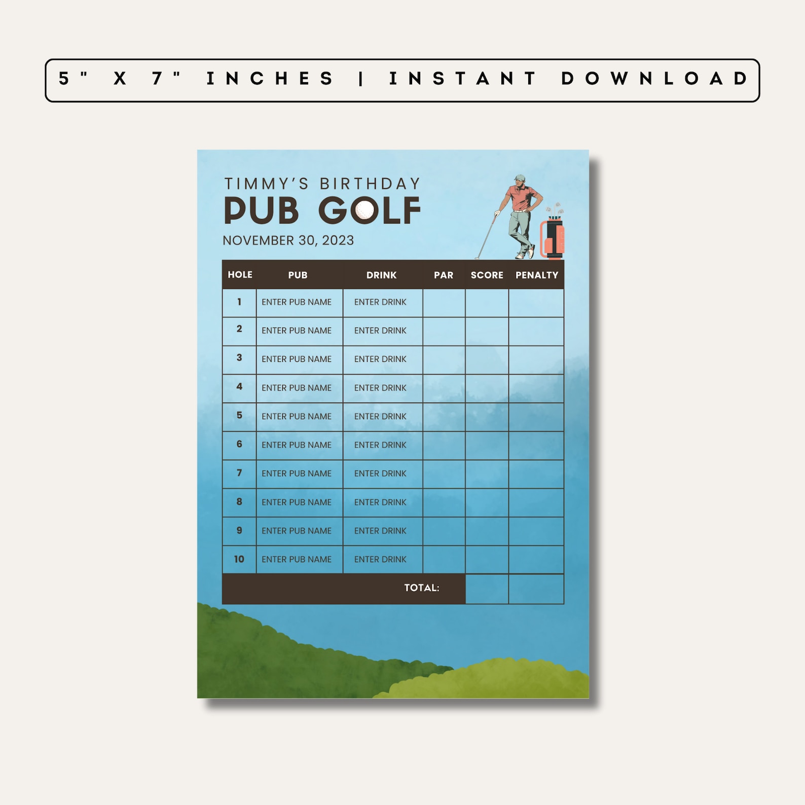 Pub Golf Crawl Scorecard Editable Canva Template Printable Pub Golf ...