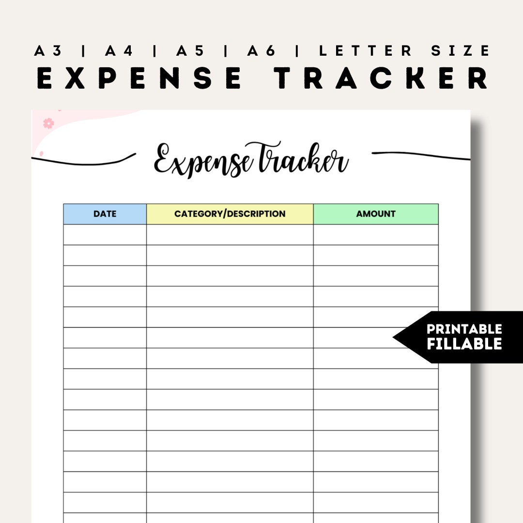 Printable Expense Tracker Template: A3, A4, A5, A6, Letter Size (PDF ...