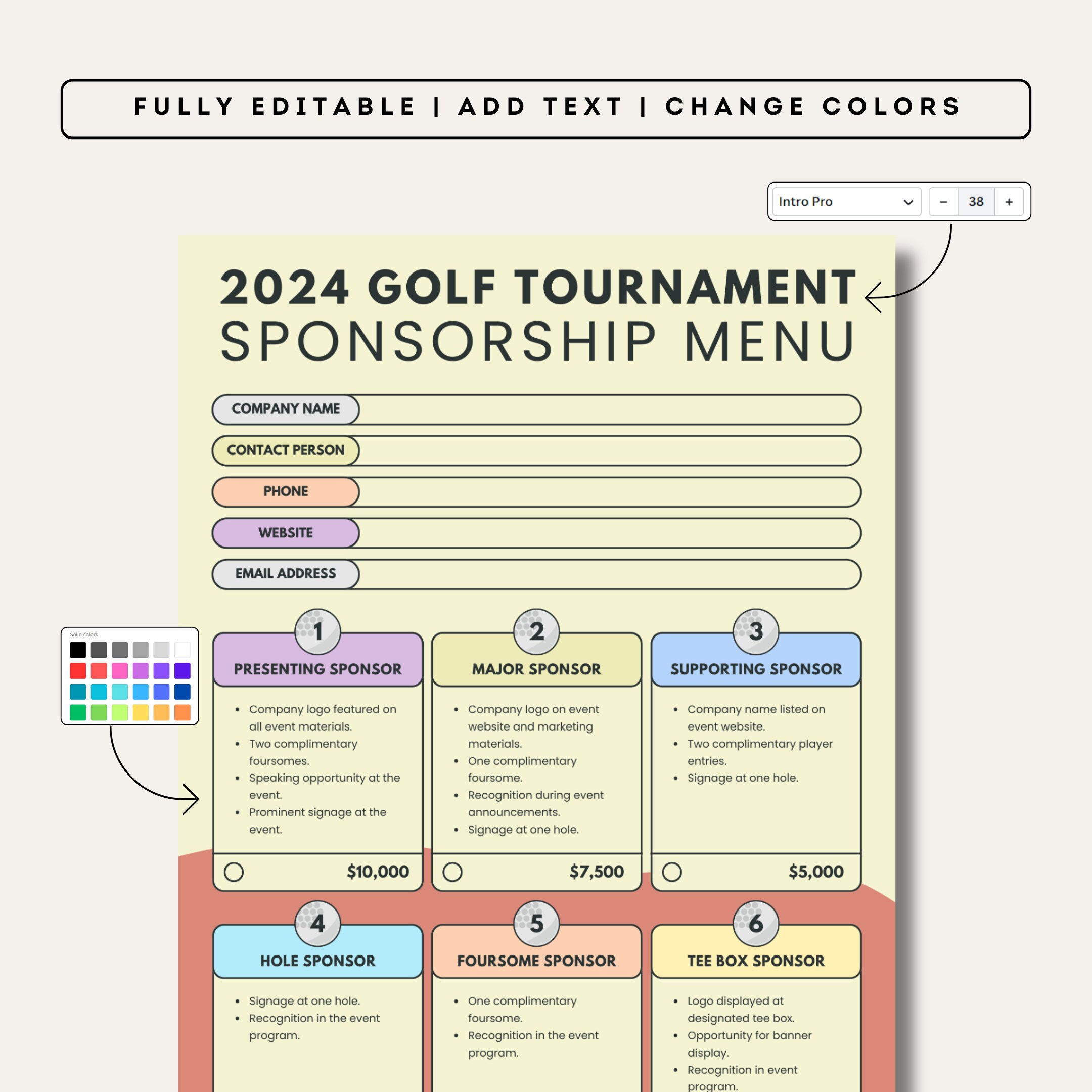 Golf Tournament Sponsorship Form: Editable Canva Template (A4) - Etsy