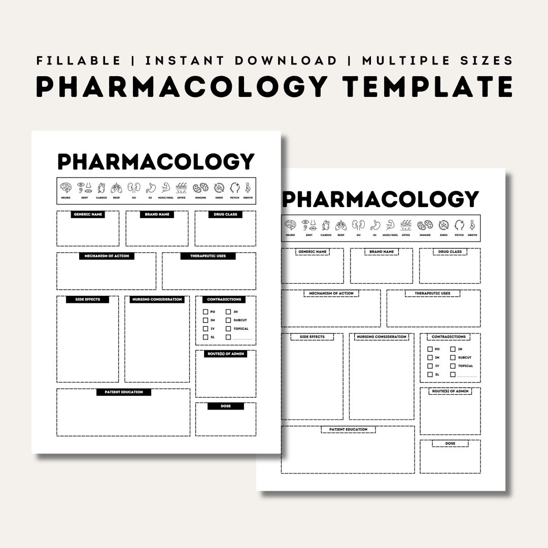 Pharmacology Template | Printable Pharmacology Map | Nursing School ...