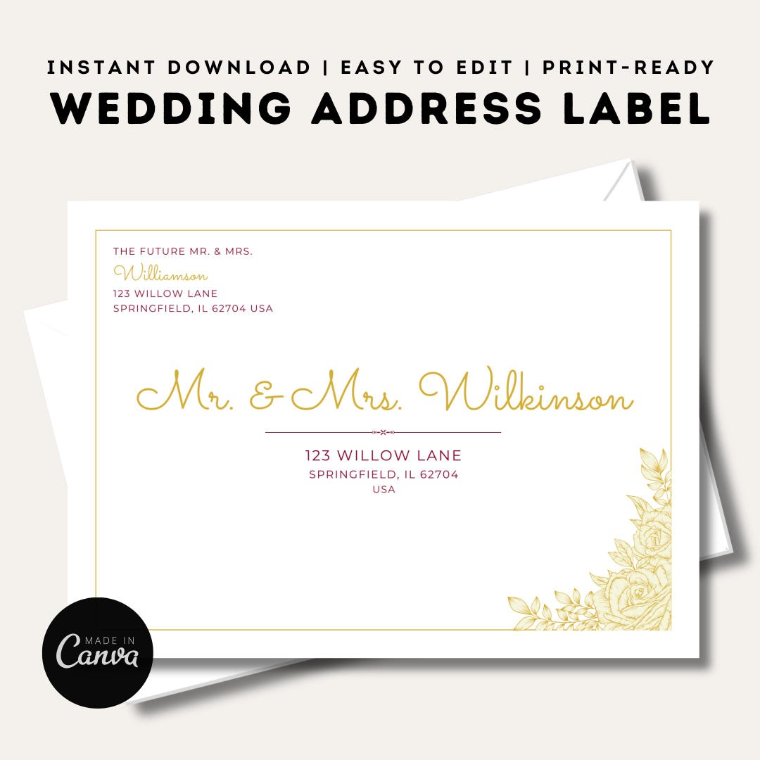 Elegant Wedding Address Label Template: DIY Canva Envelope (digital ...