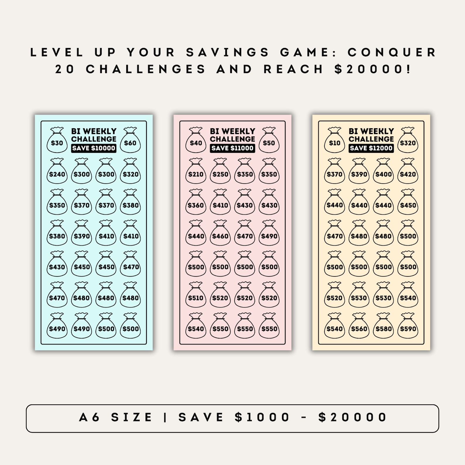 Bi Weekly Savings Challenge Printable 26 Week Saving Challenge Bundle ...