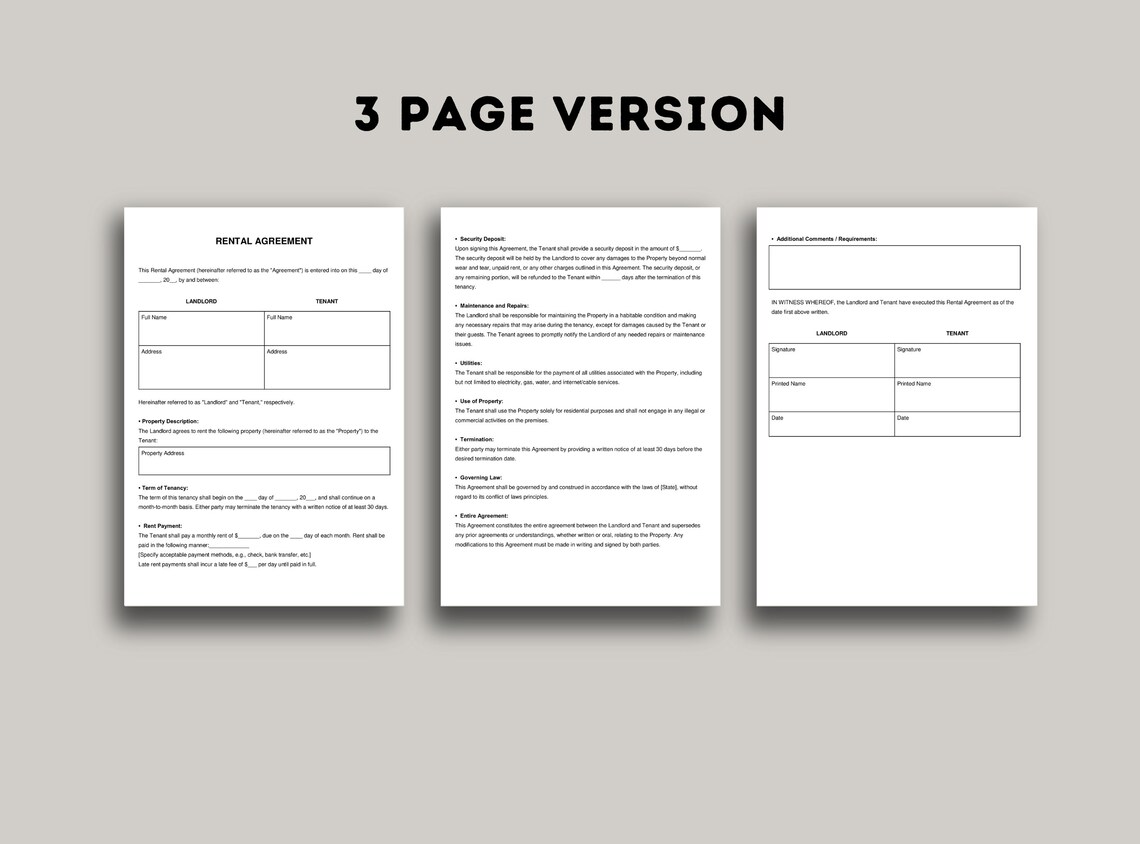 Basic Rental Agreement Template, Printable Landlord Forms, Editable ...