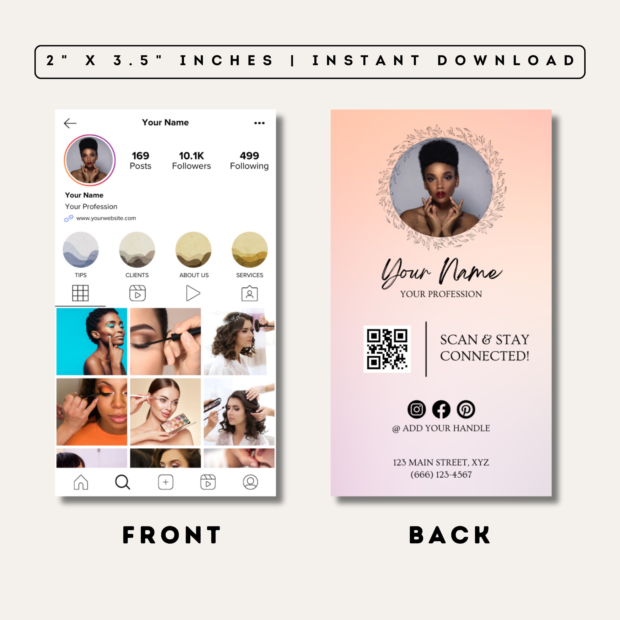 Editable Instagram Business Cards Canva Templates QR Code Business ...