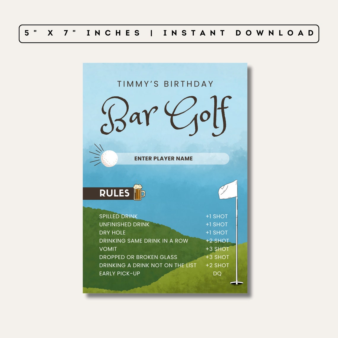 Bar Golf Crawl Scorecard Editable Canva Template Printable Bar Golf ...