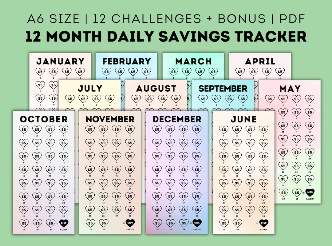 Monthly Savings Challenge Tracker Bundle, Printable A6 Mini Savings ...