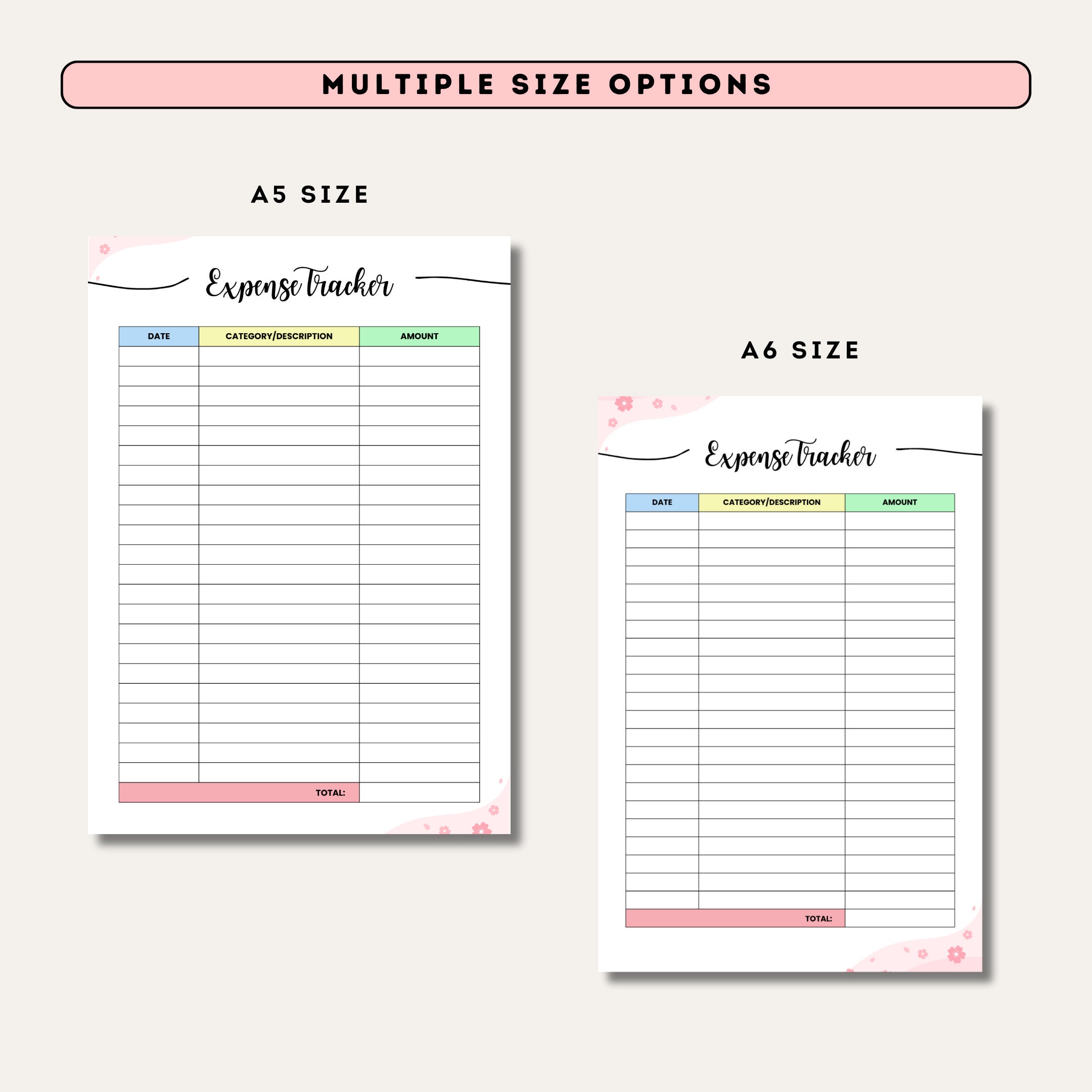 Printable Expense Tracker Template: A3, A4, A5, A6, Letter Size (PDF ...