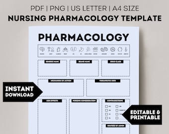 Printable & EDITABLE Nursing School Pharmacology Template - Etsy
