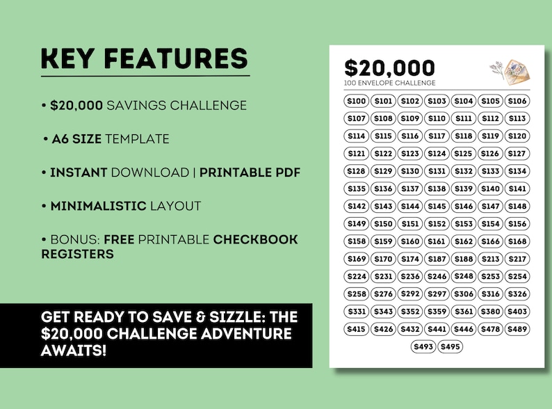 100 Envelope 20K Savings Challenge, Printable A6 USD 20000 Saving ...