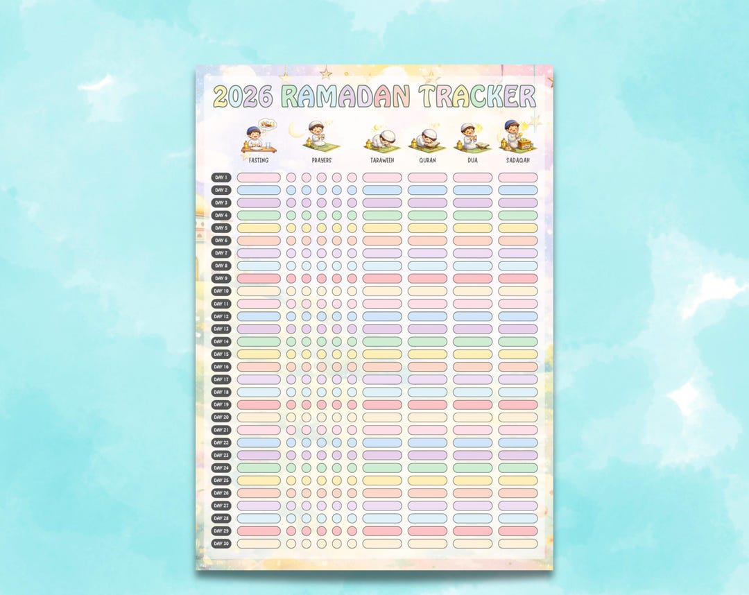 Ramadan Tracker for Kids Printable, 30 Day Islamic Ramadan Planner ...