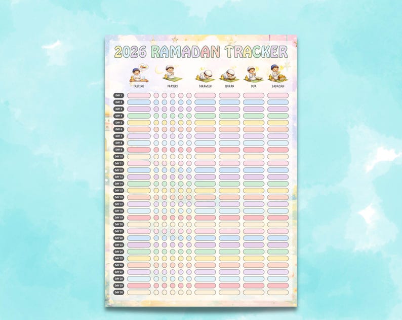 Ramadan Tracker for Kids Printable, 30 Day Islamic Ramadan Planner ...