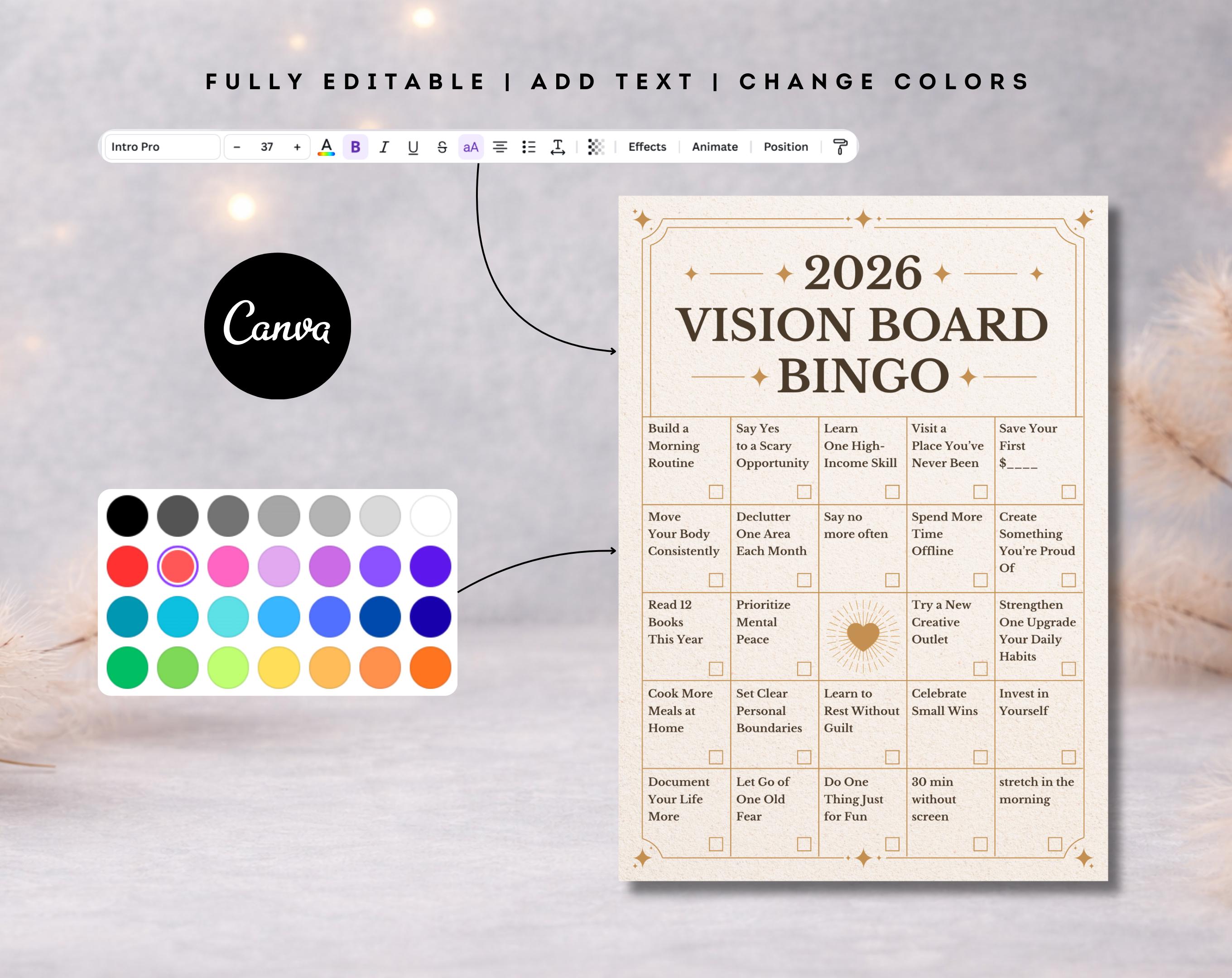 2026 Vision Board Bingo Printable | Goal Setting Bingo Card | Editable ...