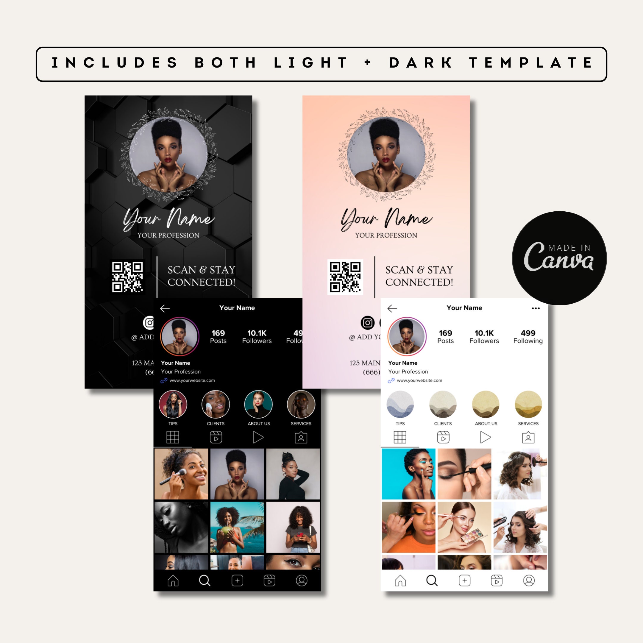 Editable Instagram Business Cards Canva Templates QR Code Business ...