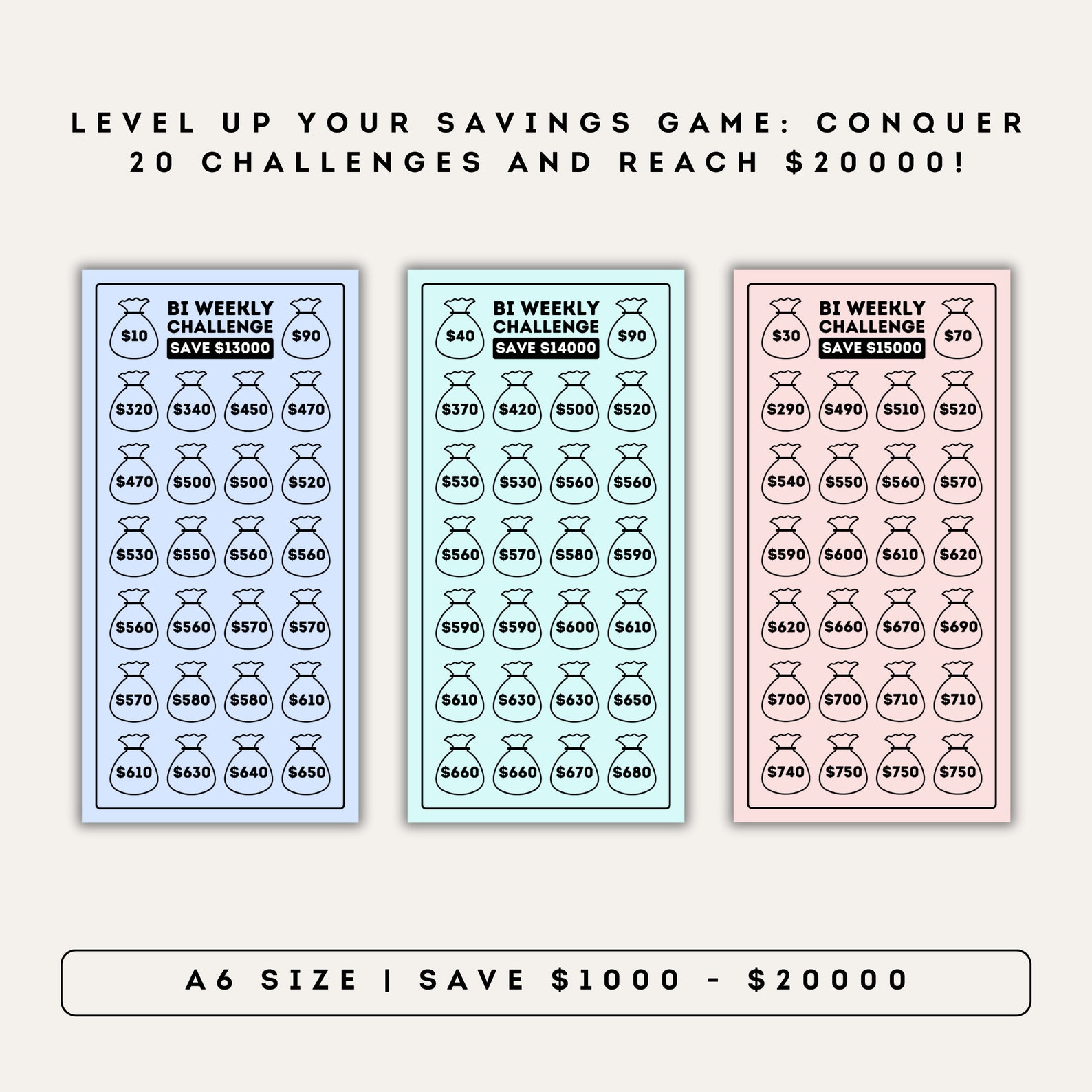 Bi Weekly Savings Challenge Printable 26 Week Saving Challenge Bundle ...