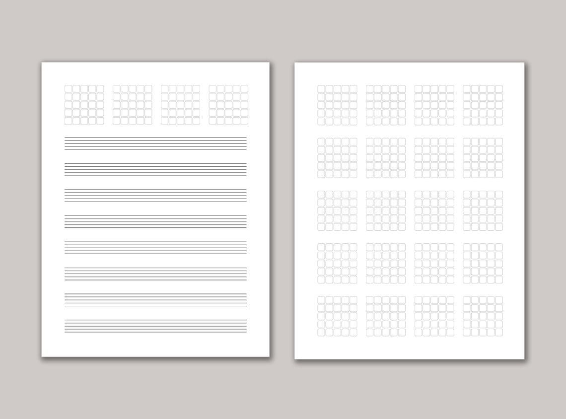 Blank Music Sheet Bundle PDF, Guitar Chord Chart, Letter A4, Grand ...