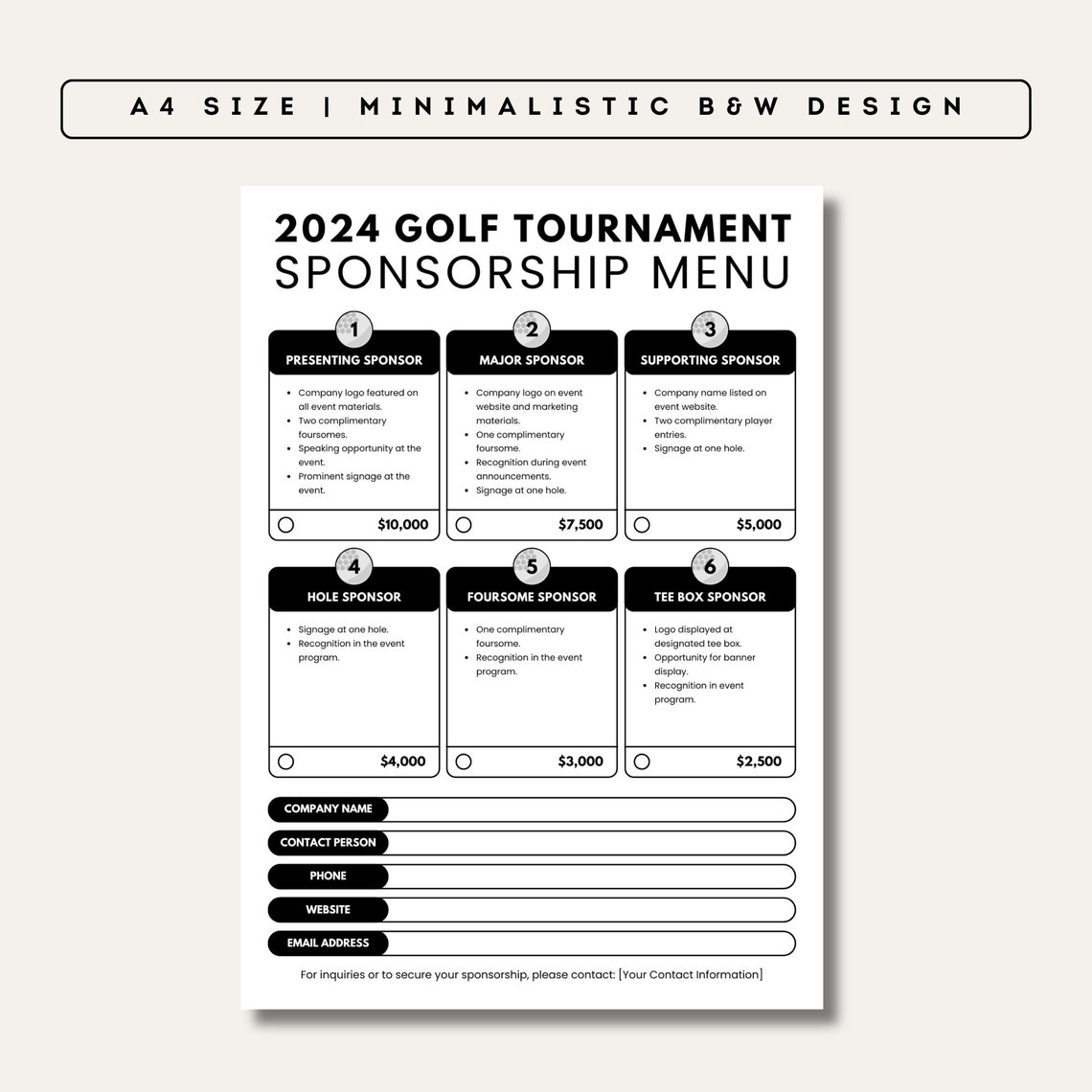 Golf Event Sponsorship Menu Editable Canva Template Fundraiser Sponsor ...