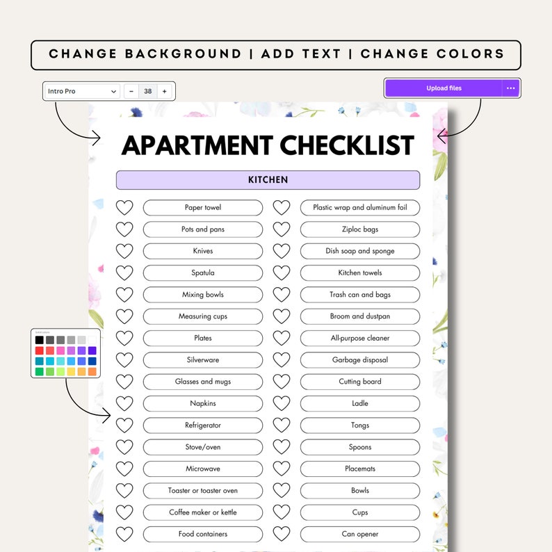First Apartment Checklist Editable Canva Template Printable New Home ...