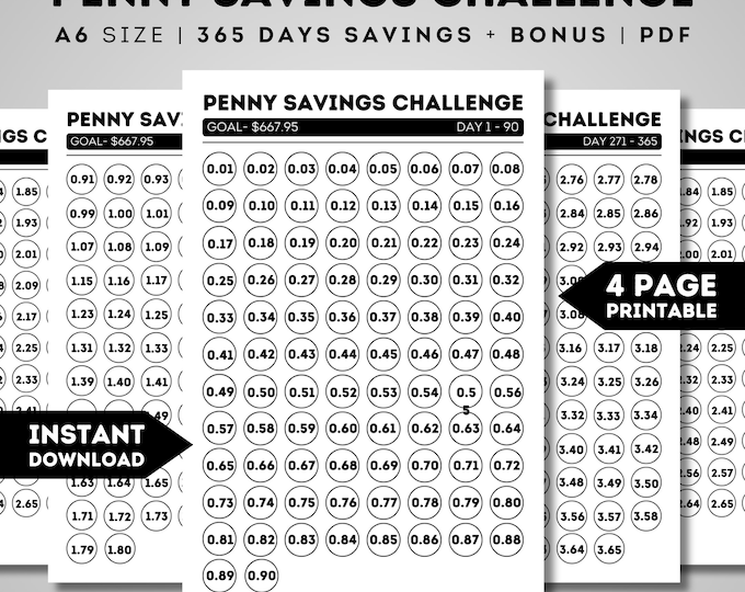 Penny Savings Challenge Printable, 365 Day Penny Savings Challenge, A6 ...
