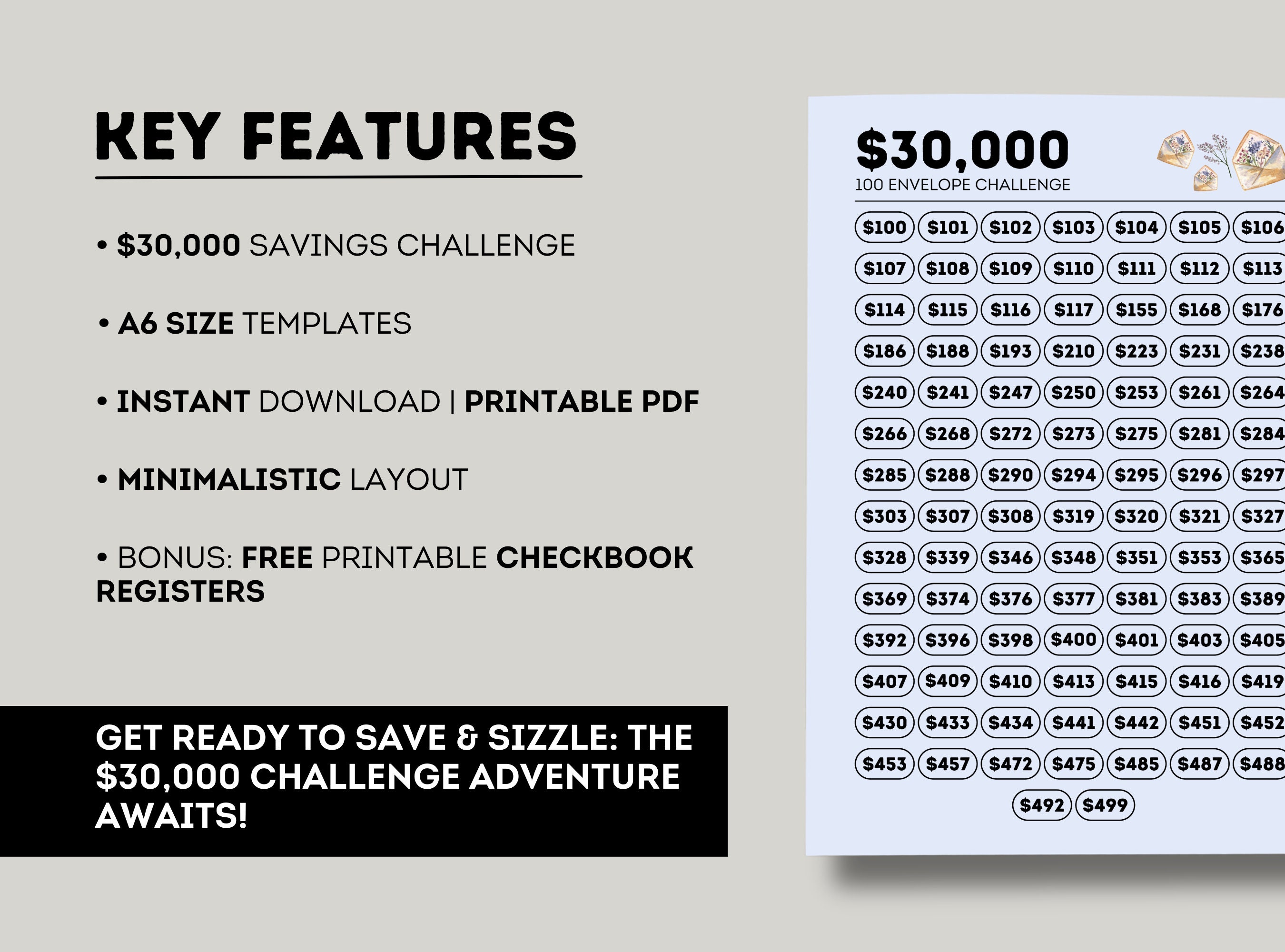 100 Envelope 30K Savings Challenge, Printable A6 USD 30000 Saving ...