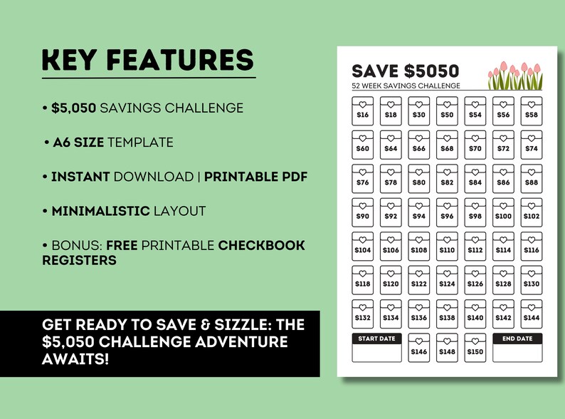 52 Week USD 5050 Savings Challenge PRINTABLE A6 Low Income - Etsy
